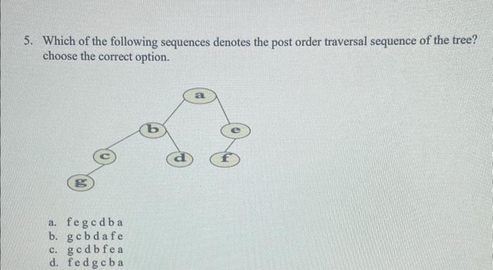 Solved 5. Which of the following sequences denotes the post | Chegg.com