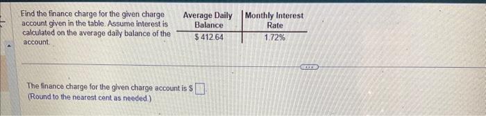 Solved Find the finance charge for the given charge account | Chegg.com