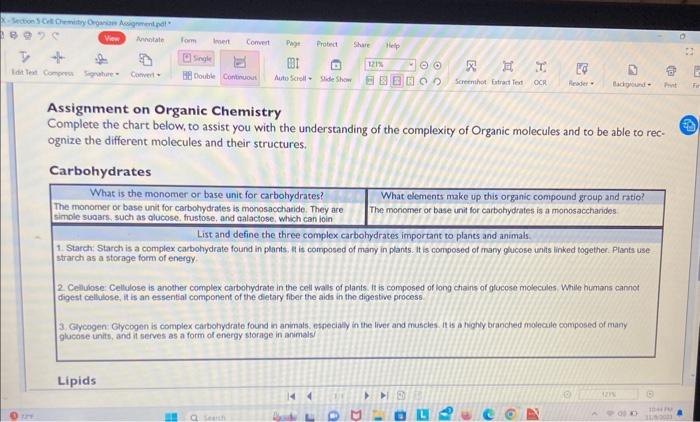 Solved Cell Chemistry Organizer Complete the charts below to | Chegg.com