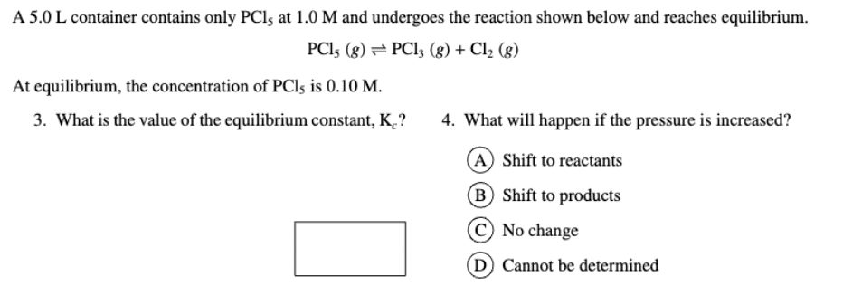 Solved A 5.0L ﻿container contains only PCl5 ﻿at 1.0M ﻿and | Chegg.com