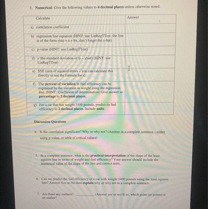 Solved Chapter 12 Project: Linear Regression and Correlation | Chegg.com