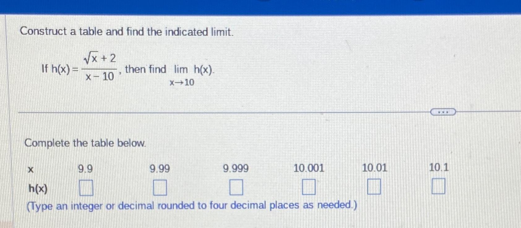 Solved Construct a table and find the indicated limit.If | Chegg.com