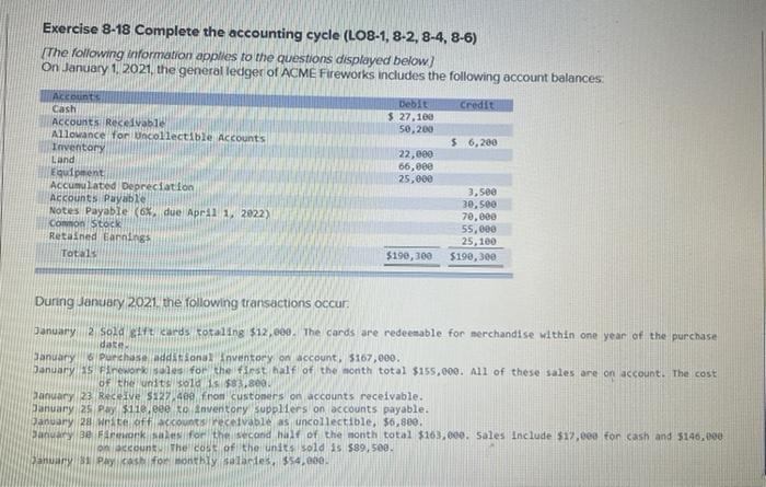 Solved Exercise 8-18 Complete the accounting cycle (LO8-1, | Chegg.com