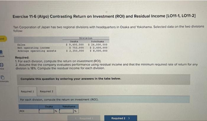 Solved Exercise 11-6 (Algo) Contrasting Return on Investment | Chegg.com