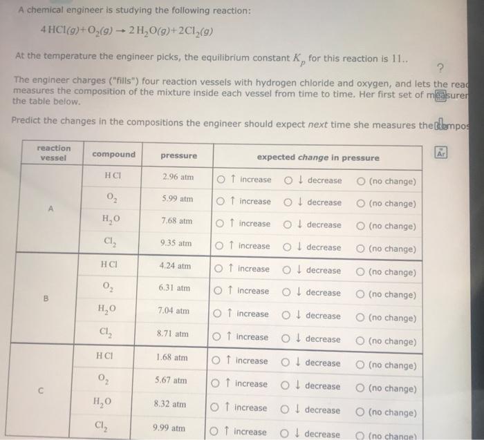 Solved A chemical engineer is studying the following | Chegg.com