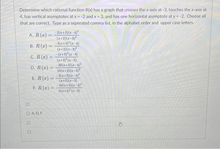 Solved Determine which rational function R(x) has a graph | Chegg.com