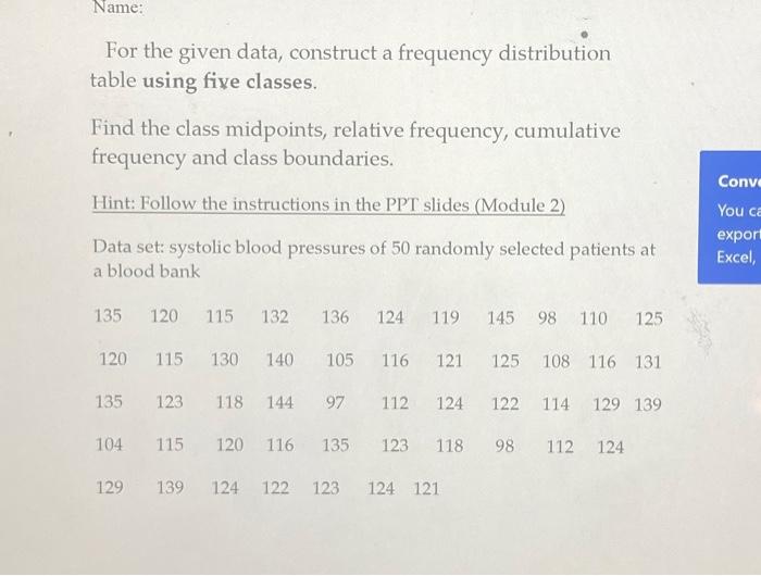 Solved For the given data, construct a frequency | Chegg.com