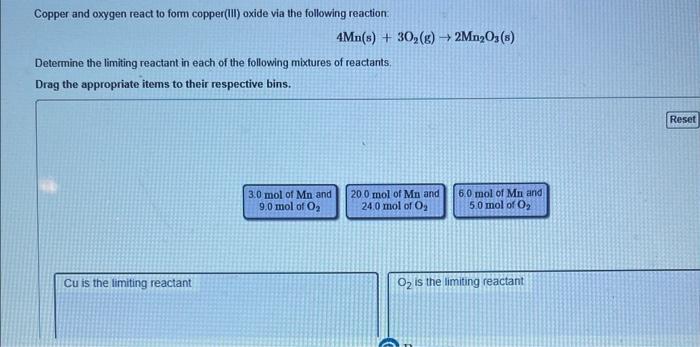 Solved Copper and oxygen react to form copper(III) oxide via | Chegg.com