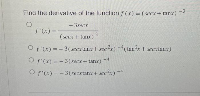 Solved Find the derivative of the function | Chegg.com