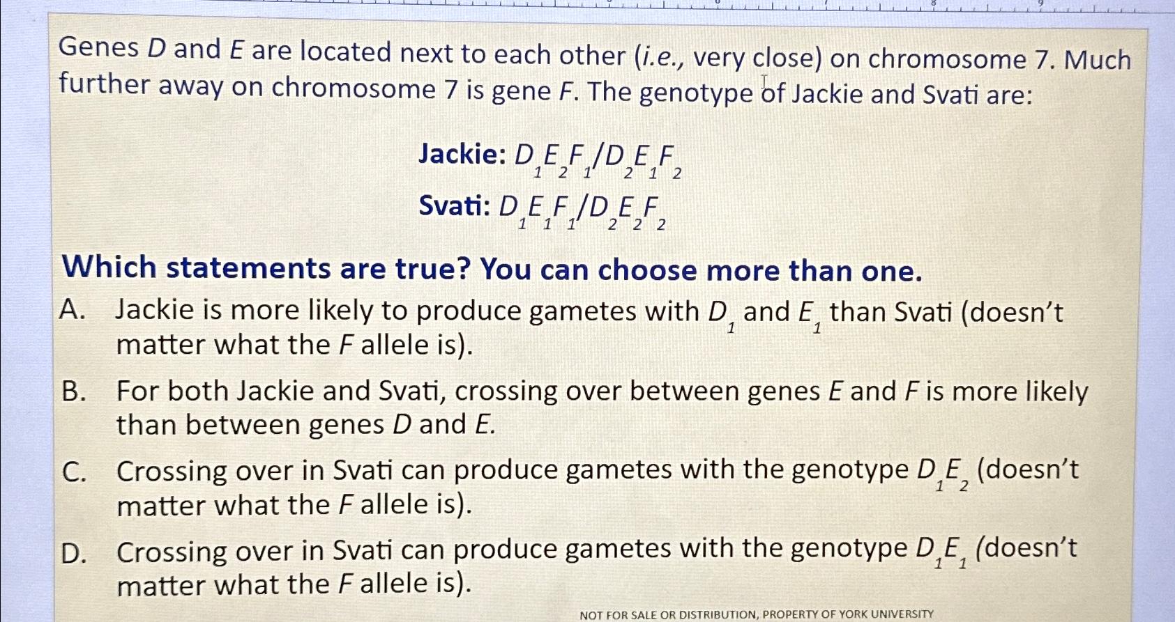 Solved Genes D ﻿and E ﻿are located next to each other (i.e., | Chegg.com