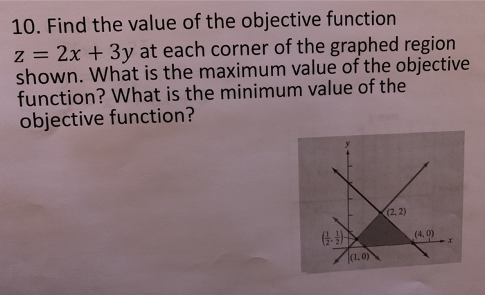 Solved 10. Find the value of the objective function z = 2x + | Chegg.com