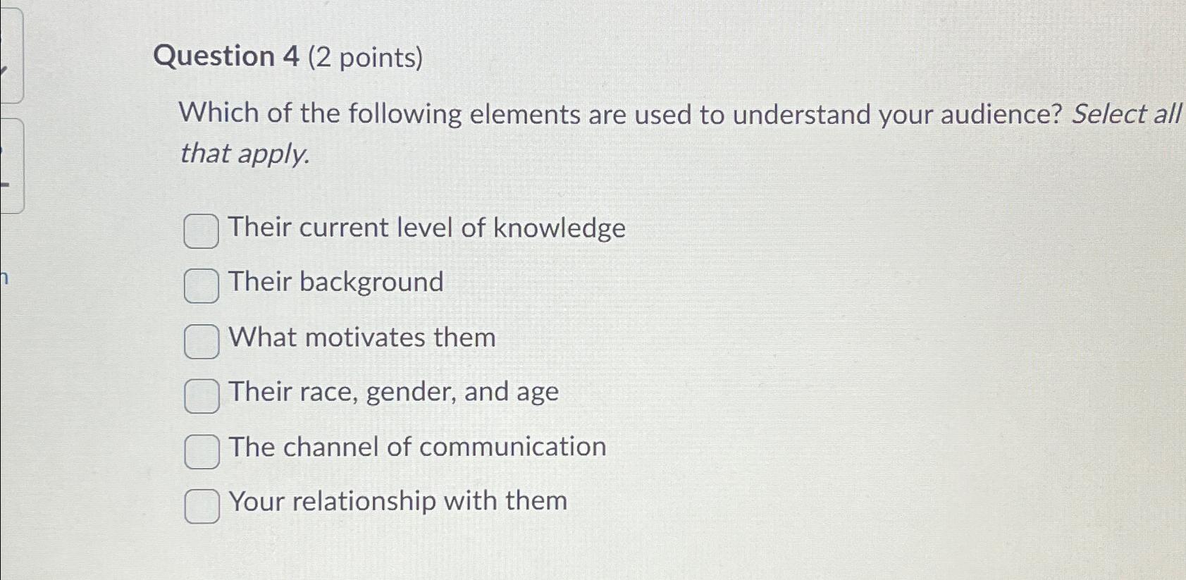 Solved Question 4 (2 ﻿points)Which of the following elements | Chegg.com
