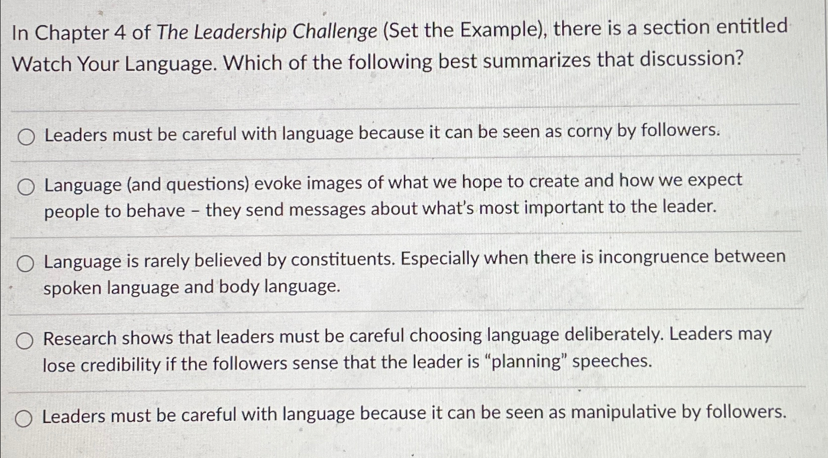 Solved In Chapter 4 ﻿of The Leadership Challenge (Set the | Chegg.com