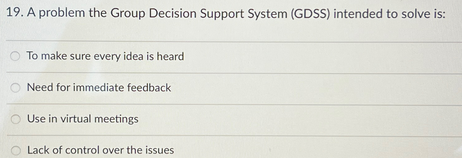 Solved A problem the Group Decision Support System (GDSS) | Chegg.com