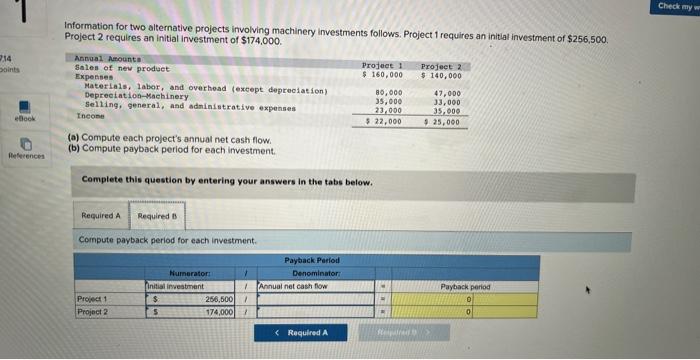 Solved Information for two alternative projects involving | Chegg.com