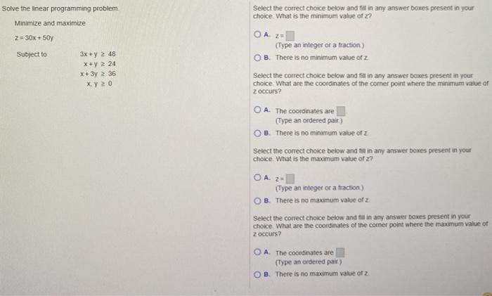 Solved Solve the linear progtamming problem Minimize and | Chegg.com