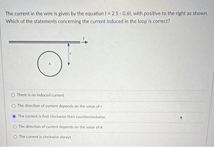 Solved The current in the wire is given by the equation | Chegg.com