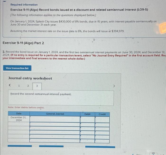Solved Required information Exercise 9-11 (Algo) Record | Chegg.com