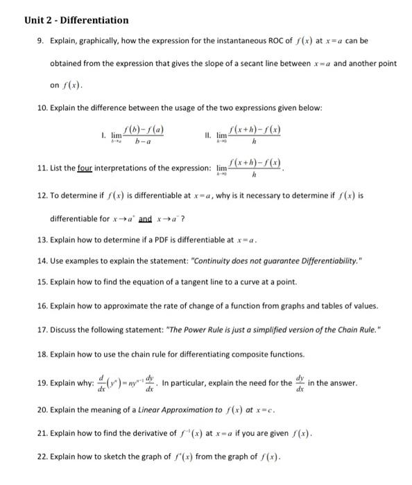 Solved Unit 2 - Differentiation 9. Explain, graphically, how | Chegg.com