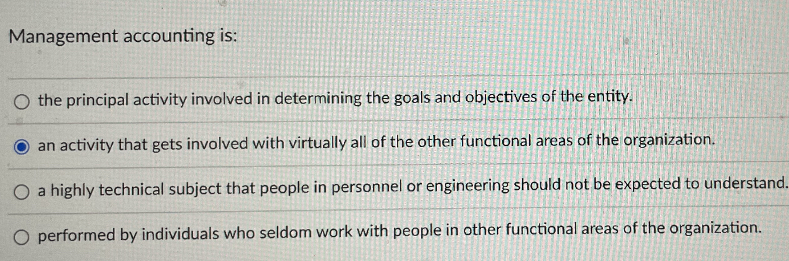 Solved Management accounting is:the principal activity | Chegg.com