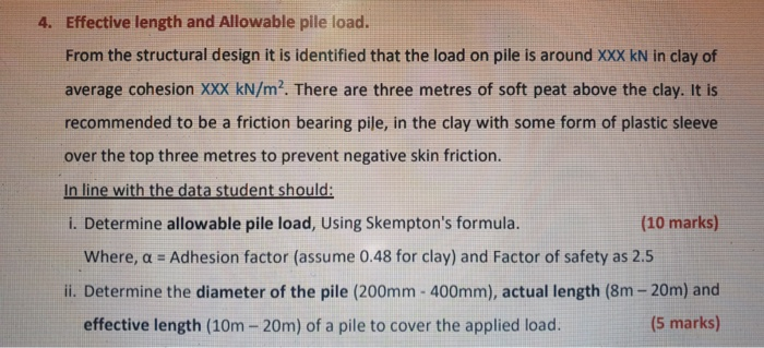 4. Effective length and Allowable pile load. From the | Chegg.com