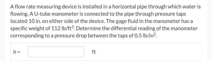 Solved A flow rate measuring device is installed in a | Chegg.com