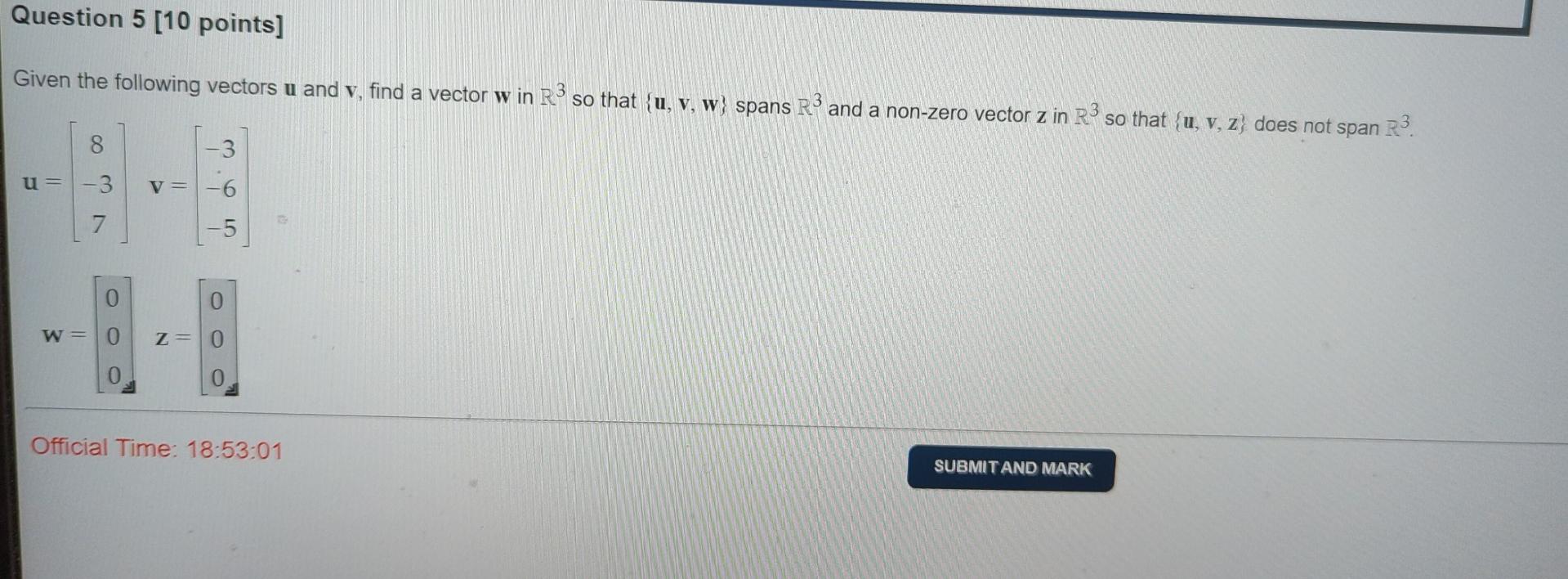 Solved Question 5 [10 points] Given the following vectors u | Chegg.com