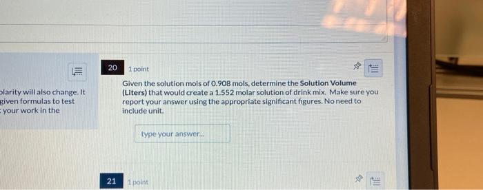 Solved 20 olarity will also change. It given formulas to | Chegg.com