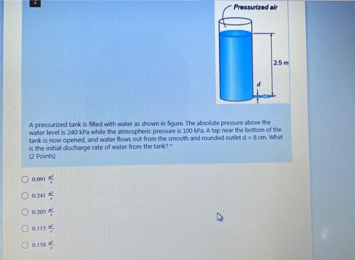 Solved Pressurized air 2.5 m A pressurized tank is filled | Chegg.com