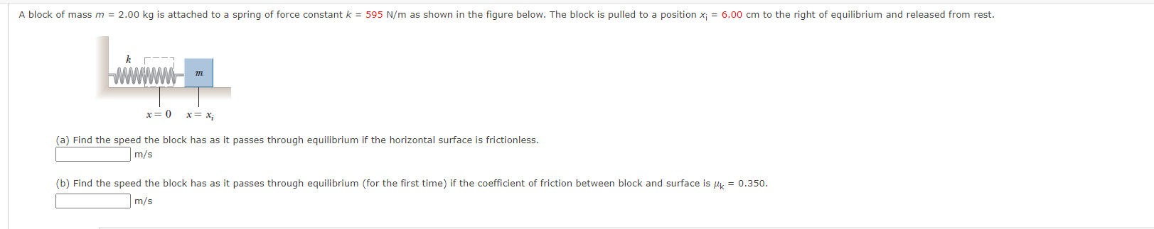 Solved (a) ﻿Find the speed the block has as it passes | Chegg.com