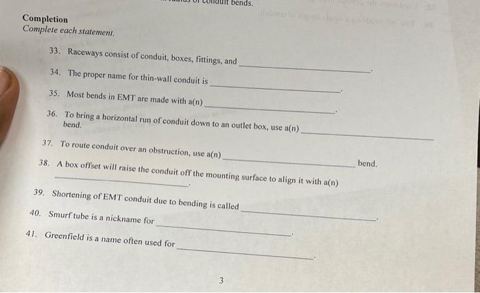 Solved bends Completion Complete each statement 33. Raceways | Chegg.com