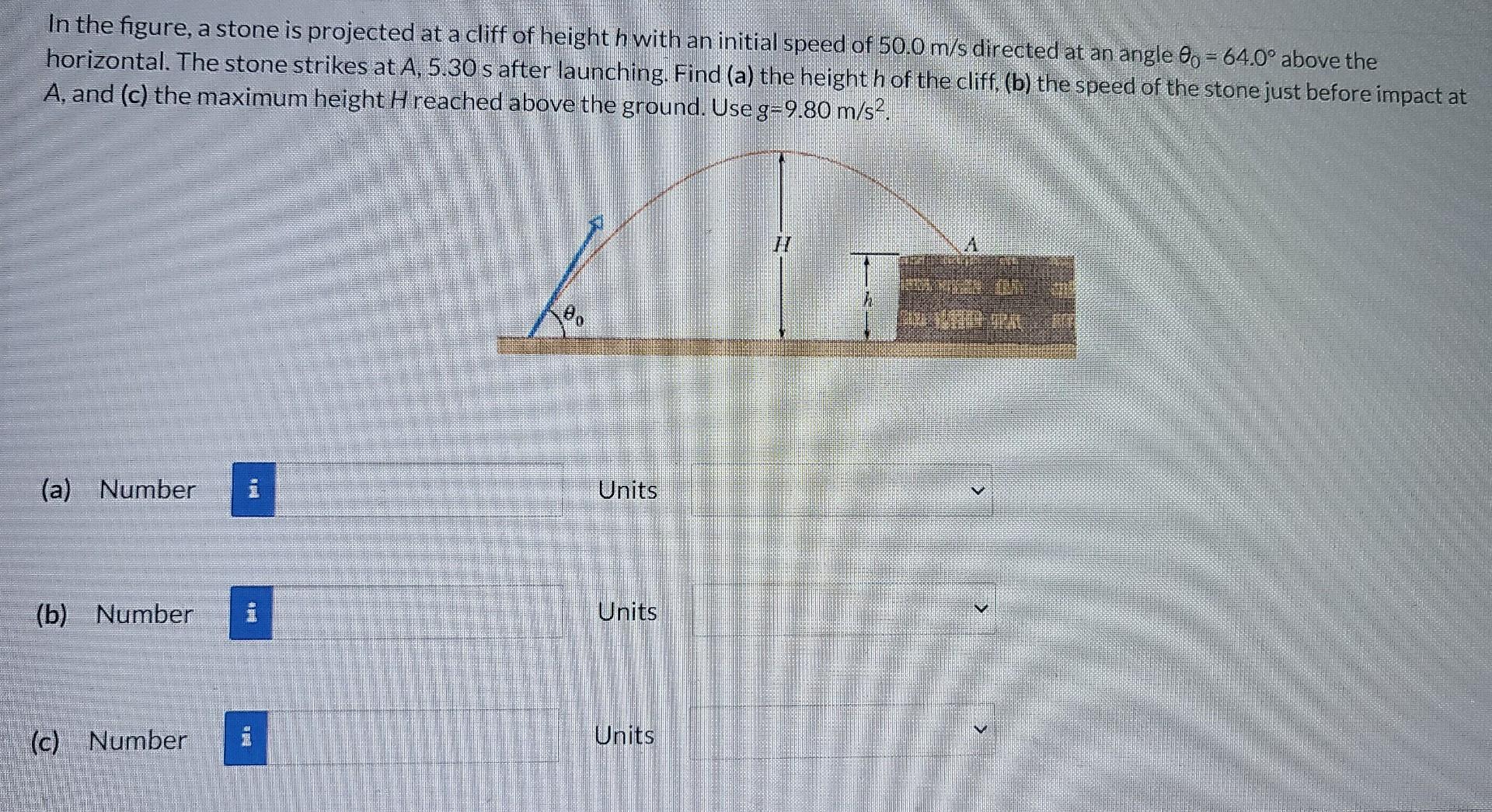 Solved In the figure, a stone is projected at a cliff of | Chegg.com