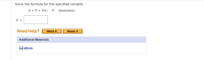 Solved Solve the formula for the specified variable. | Chegg.com
