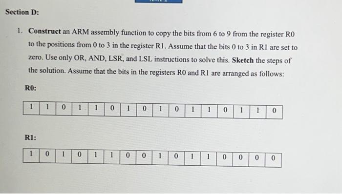 Solved 1. Construct an ARM assembly function to copy the | Chegg.com