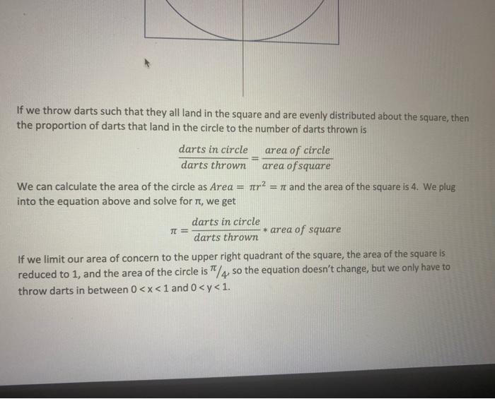 Solved We are going to calculate the value of pi by throwing | Chegg.com