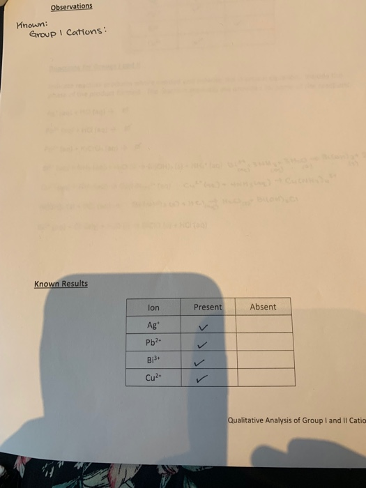 Solved qualitatative analysis of group 1 and 2 cations lab | Chegg.com