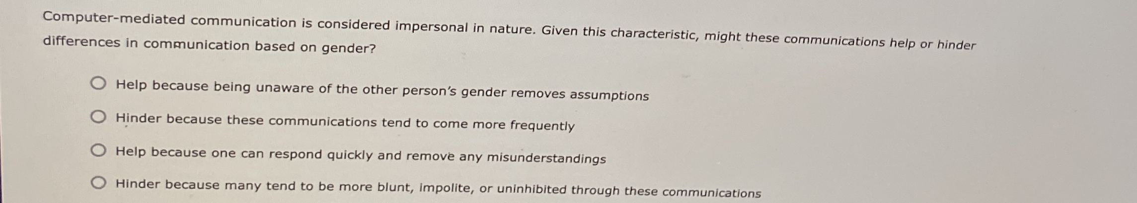 Solved Computer-mediated communication is considered | Chegg.com
