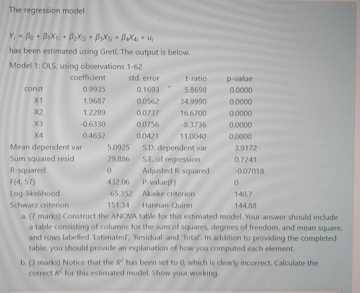 Solved The regression model X1 Y = Bo + B1X1; + B2X21 + | Chegg.com