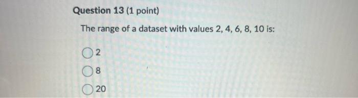 Solved Question 12 (1 point) What is the range of a dataset? | Chegg.com