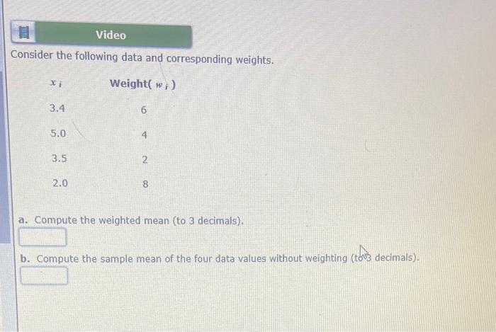 Solved Consider the following data and corresponding | Chegg.com