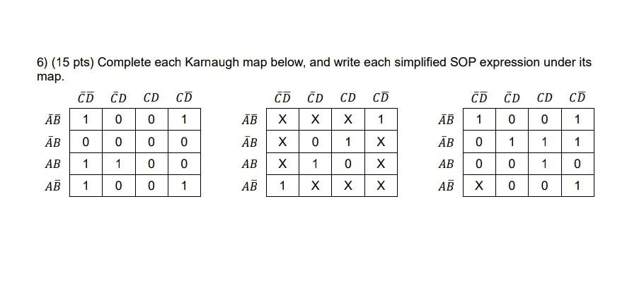 Solved 6 15 Pts Complete Each Karnaugh Map Below And 