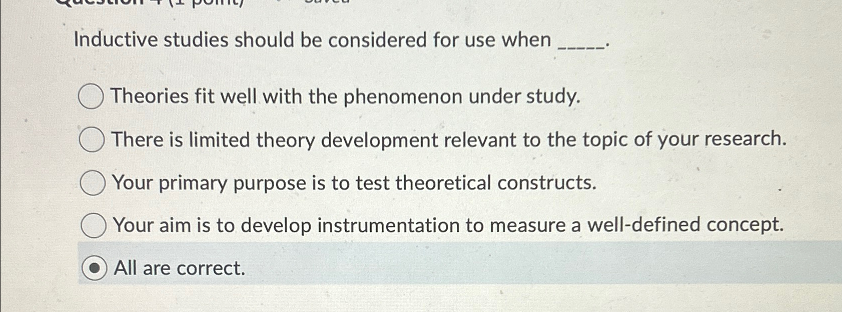 Solved Inductive studies should be considered for use | Chegg.com