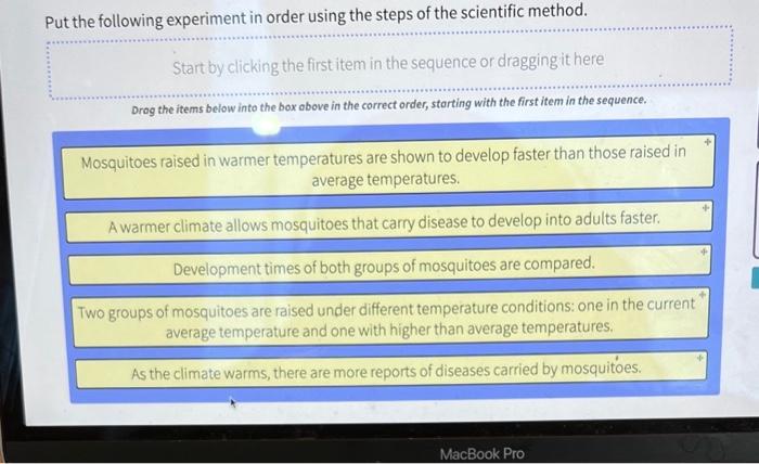 Solved Put the following experiment in order using the steps | Chegg.com