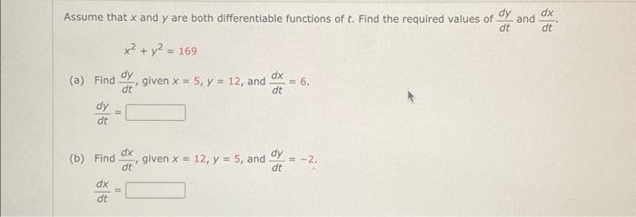 Solved Assume that x and y are both differentiable functions | Chegg.com