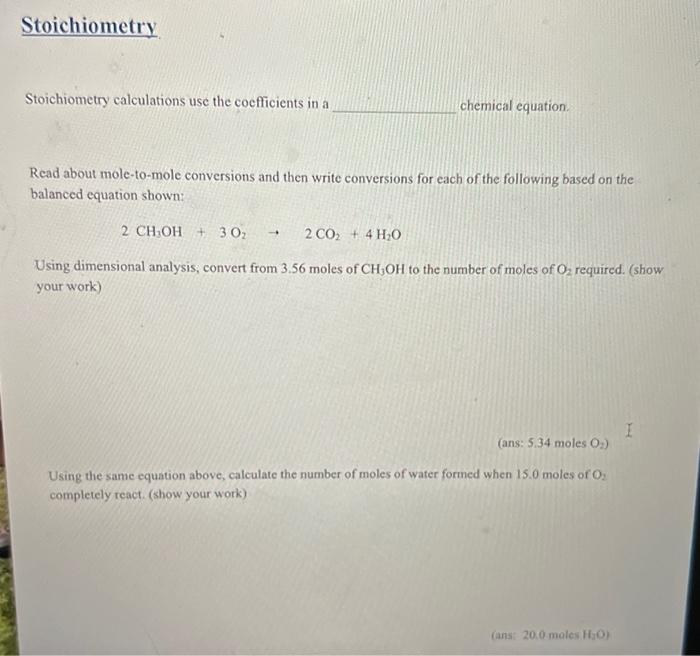 Solved Stoichiometry Stoichiometry calculations use the | Chegg.com