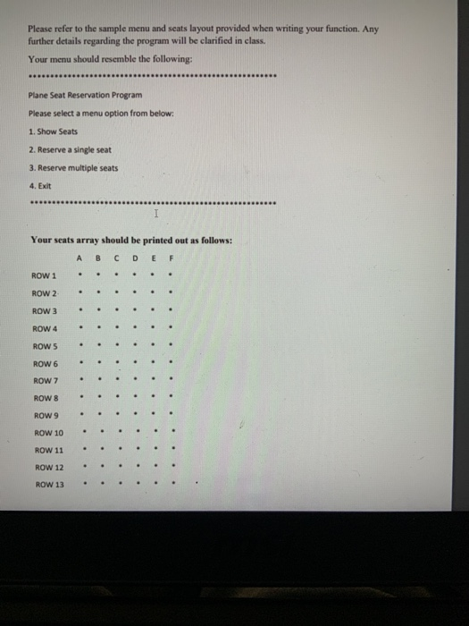 Solved Airplane Seating Programming Assignment CSC 211 | Chegg.com