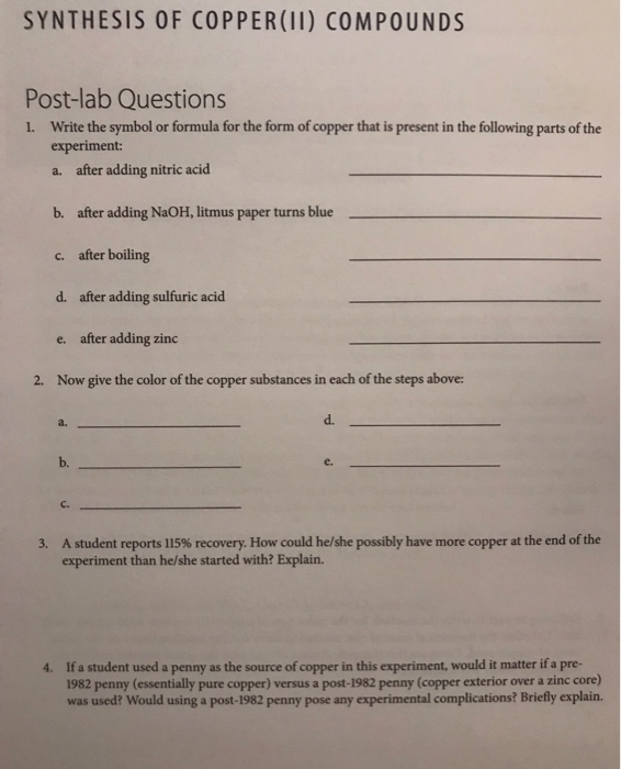 Solved Synthesis of Copper(I) Compounds Introduction The law | Chegg.com