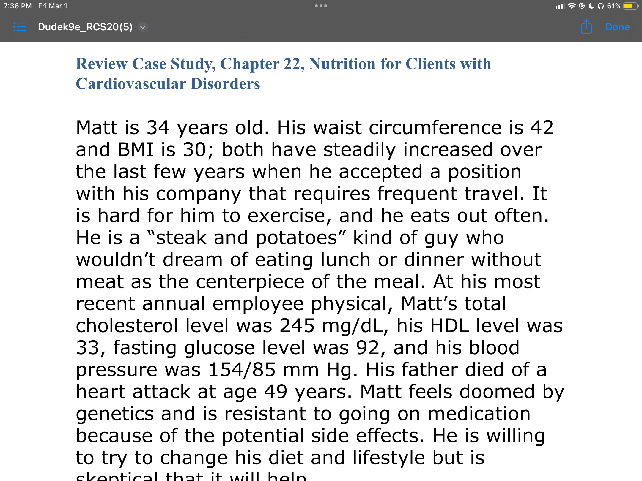 Solved 7:36 ﻿PM Fri Mar 1Dudek9e_RCS20(5)Review Case Study, | Chegg.com