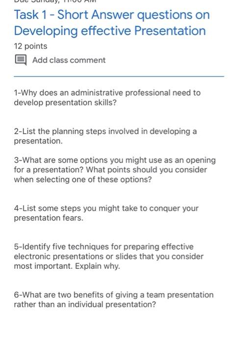 Task 1 - Short Answer questions on Developing | Chegg.com