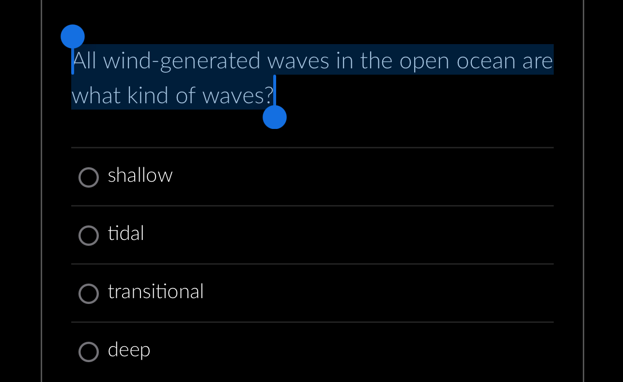 Solved All wind-generated waves in the open ocean are what | Chegg.com